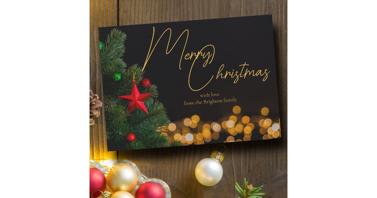 Twinkling Gold Lights Modern Merry Christmas Holiday Card | Zazzle