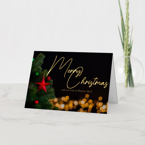 Twinkling Lights Modern Merry Christmas Gold Foil Holiday Card | Zazzle
