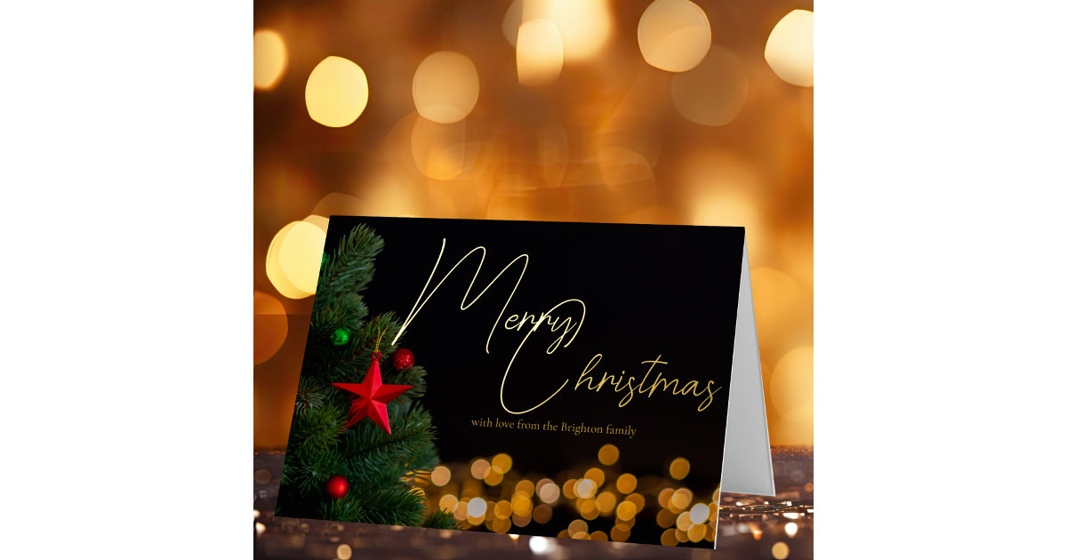 Twinkling Lights Modern Merry Christmas Gold Foil Holiday Card | Zazzle