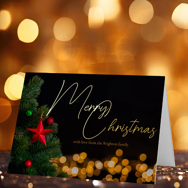 Twinkling Lights Modern Merry Christmas Gold Foil Holiday Card | Zazzle