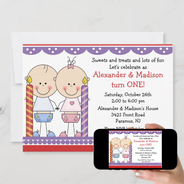 Twins 1st Birthday Invitation | Zazzle