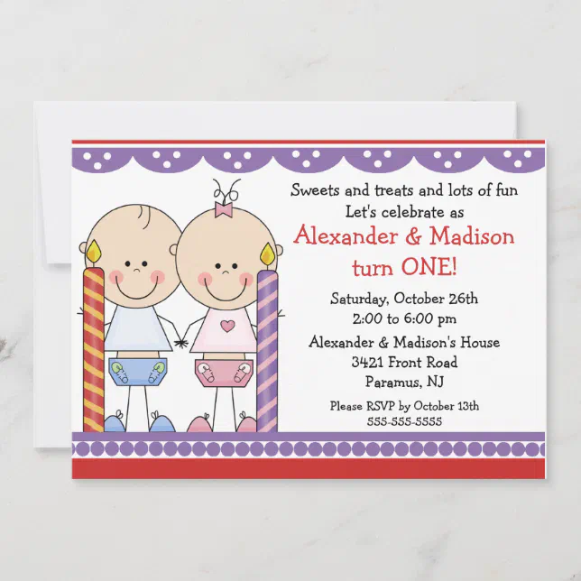 Twins 1st Birthday Invitation | Zazzle