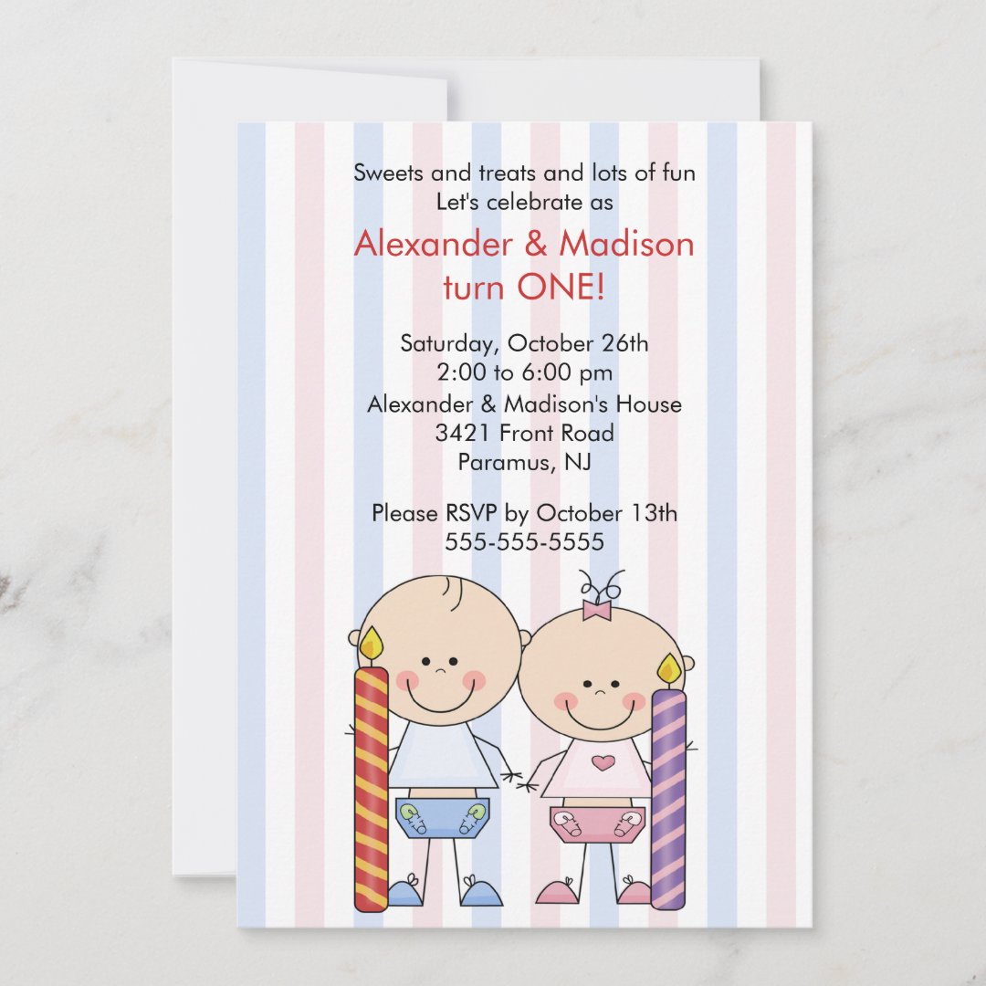 Twins 1st Birthday Invitation Girl & Boy | Zazzle