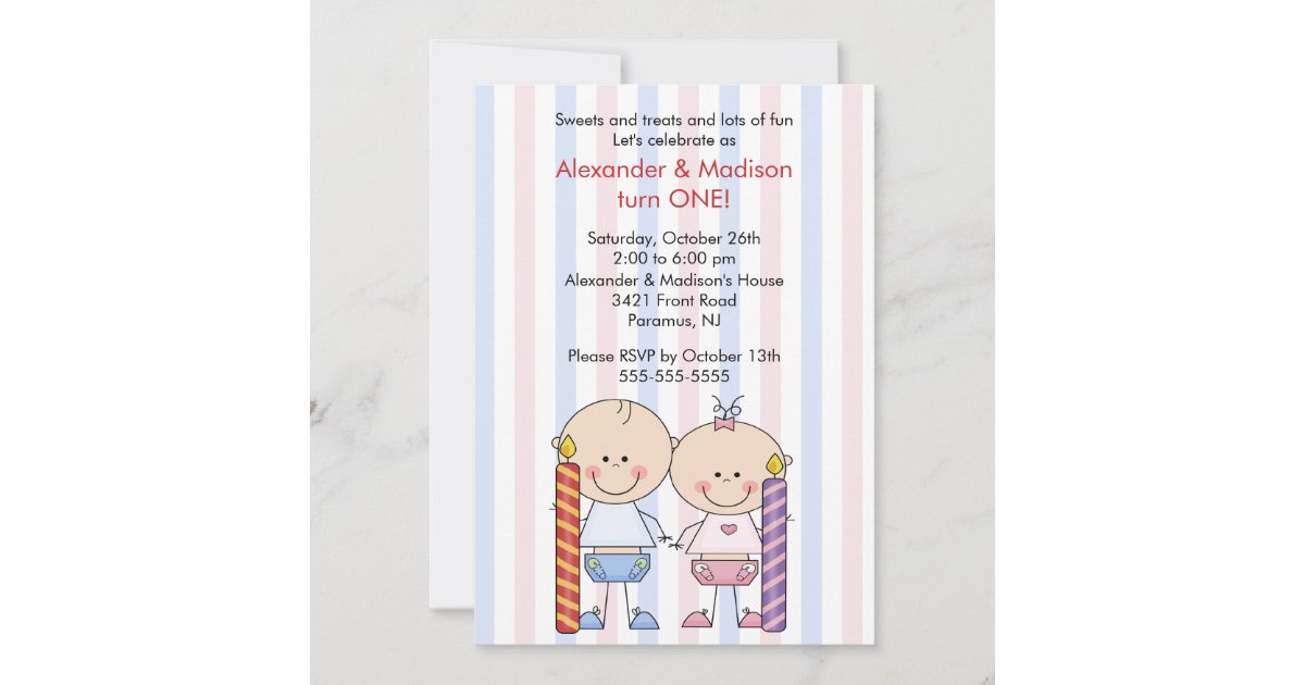 Twins 1st Birthday Invitation Girl & Boy | Zazzle