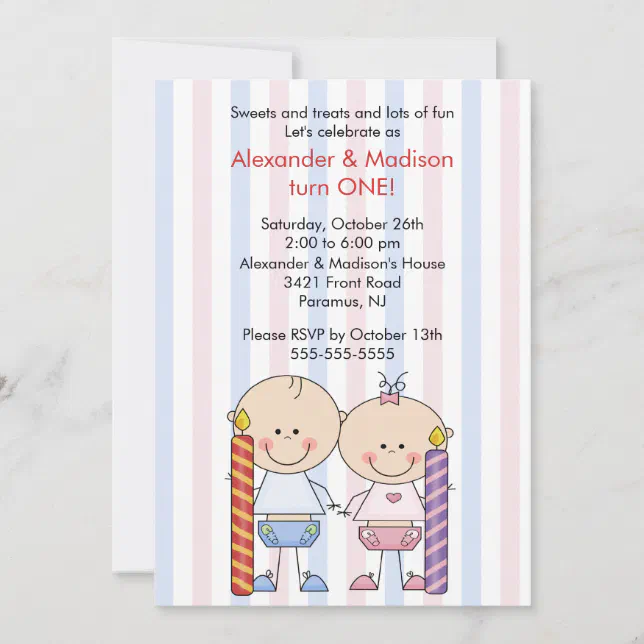 Twins 1st Birthday Invitation Girl & Boy | Zazzle