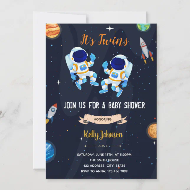 Twins astronauts baby shower invitation | Zazzle