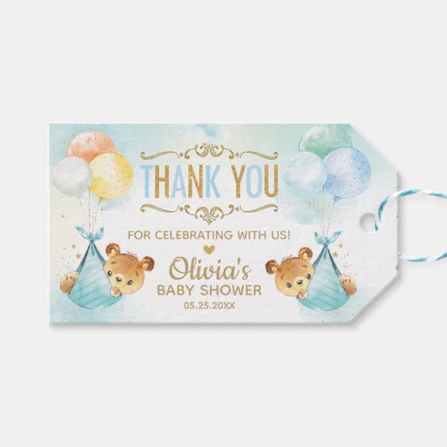 Twins Baby Boys Cute Bears Balloons Baby Shower Gift Tags | Zazzle