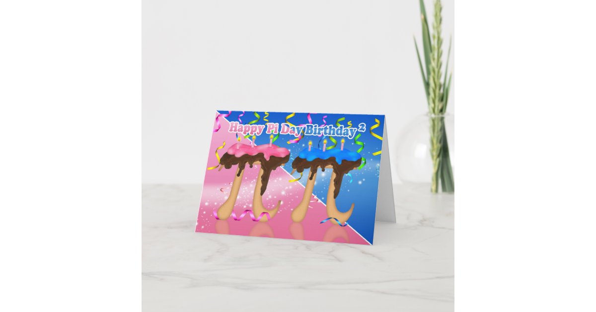 Twins Birthday Cake Pi Day 3.14 March 14th Card | Zazzle
