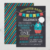 Twins Chalkboard Monster 1st Birthday Invitation | Zazzle