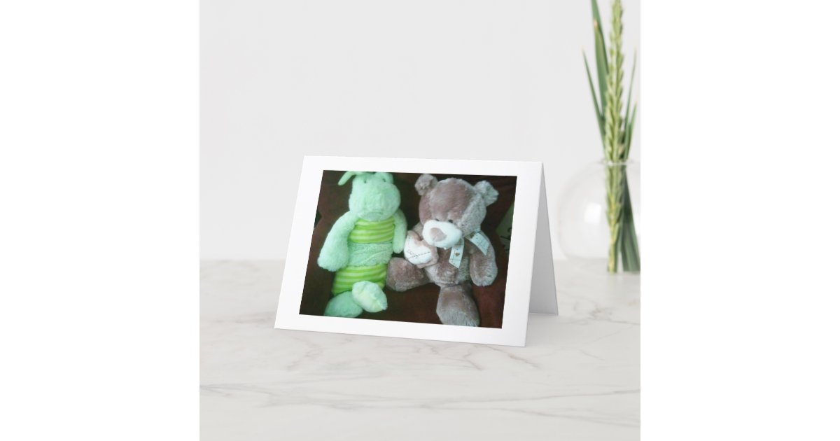 TWINS CONGRATULATIONS with 2 STUFFED ANIMALS Card | Zazzle