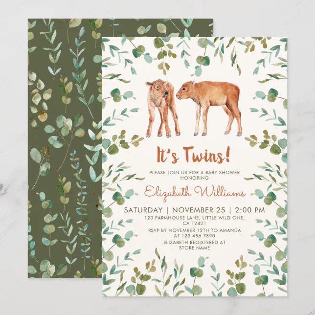 Twins Cute Baby Bison Baby Shower Invitation | Zazzle