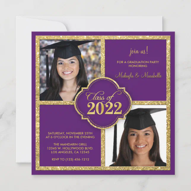 Twins Elegant Black & Purple Glitter Class of 2022 Invitation | Zazzle