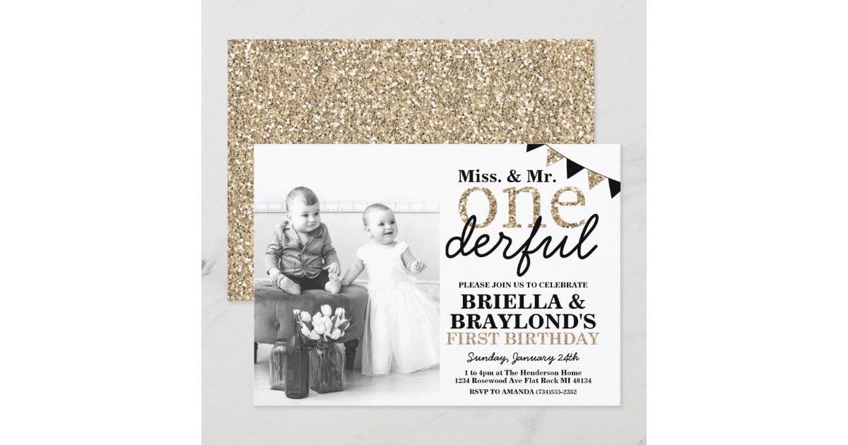 Twins First Birthday Onederful Invitation | Zazzle