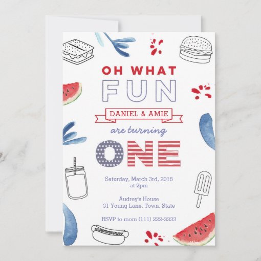 Twins Fun To Be One First Birthday Party Invitation | Zazzle