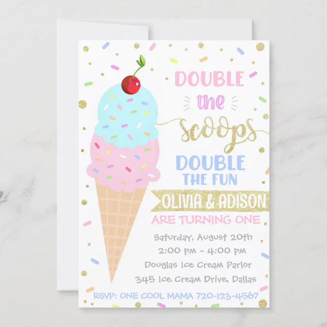 Twins Ice Cream Invitation, Twins Birthday Invitation | Zazzle