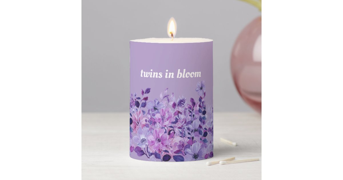 Twins in Bloom Baby Shower Pillar Candle | Zazzle