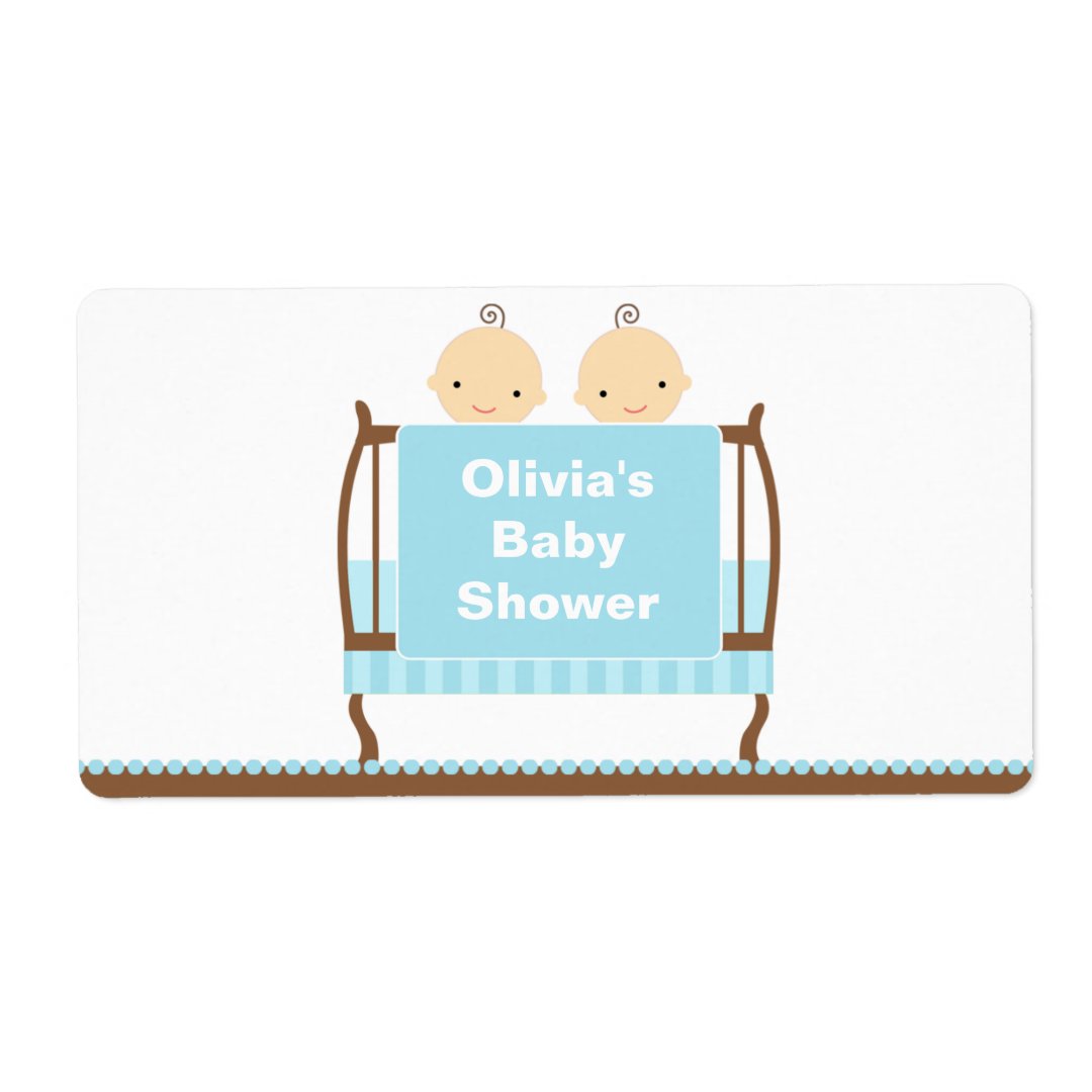 Twins in Blue Crib Water Bottle Label | Zazzle