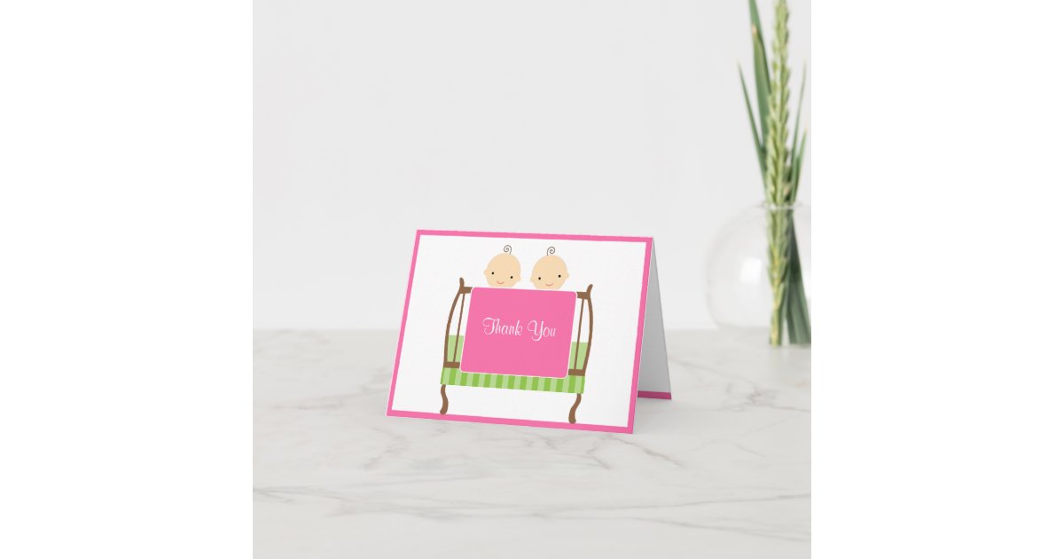 Twins in Pink Crib Note Cards | Zazzle