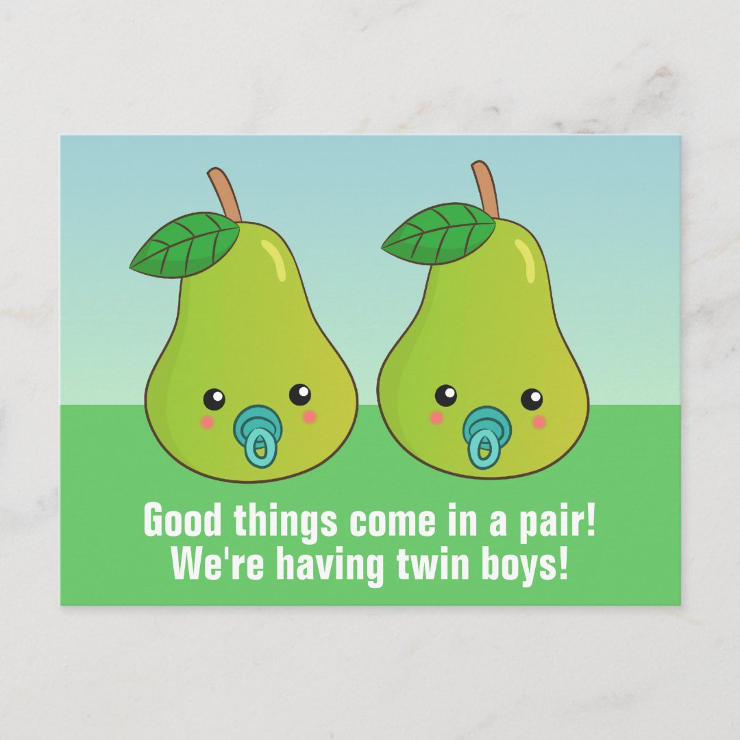 Twins Newborn - Cute cartoon pears with pacifiers Postcard | Zazzle