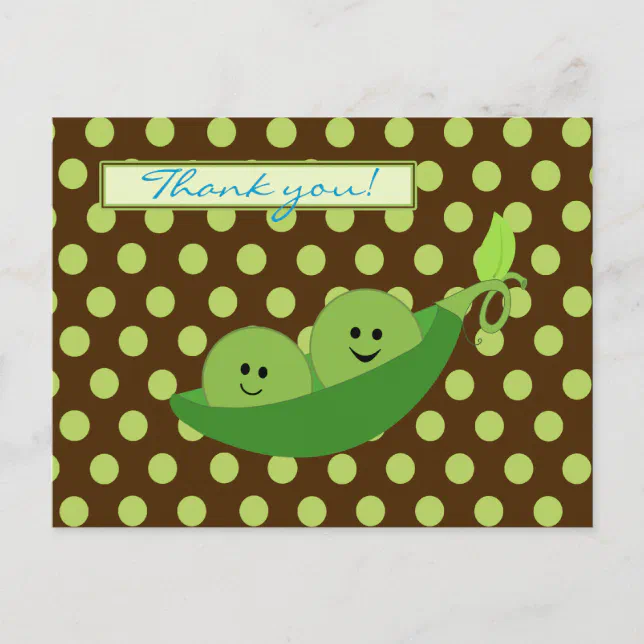 Twins Peas in a Pod Baby Shower Thank You Postcard | Zazzle