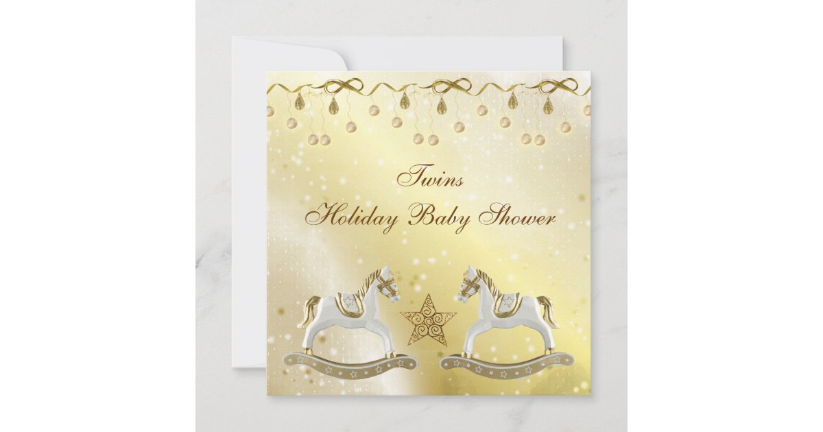 Twins Rocking Horses Neutral Christmas Baby Shower Invitation | Zazzle