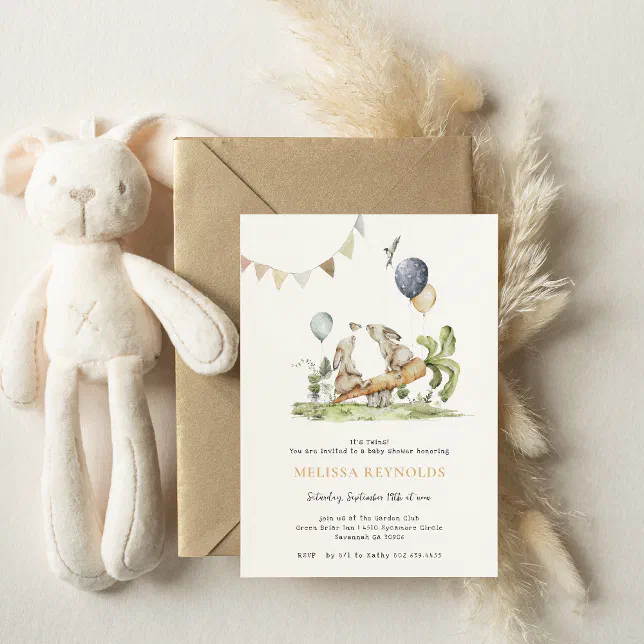 Twins | Spring Bunny Rabbit Baby Shower Invitation | Zazzle