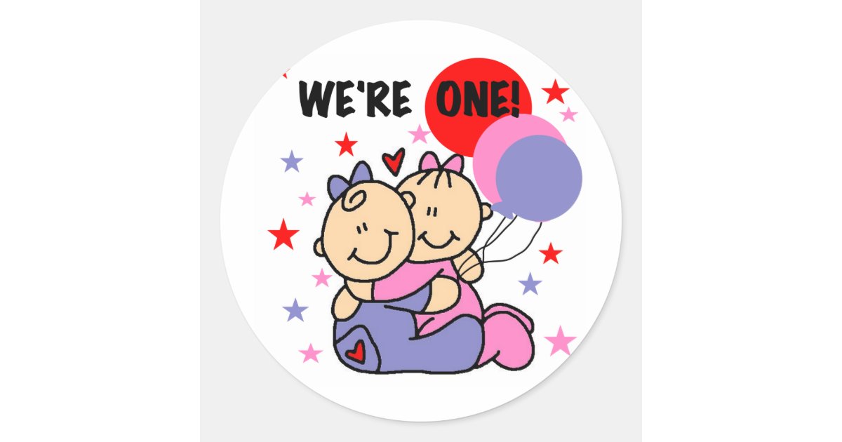 Twins We're One Birthday Tshirts and Gifts Classic Round Sticker | Zazzle