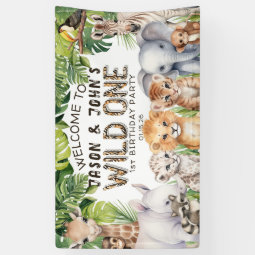 Twins Wild Ones 1st Birthday Safari Themed Welcome Banner | Zazzle