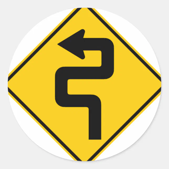 Twisted Road Ahead Highway Sign Classic Round Sticker | Zazzle