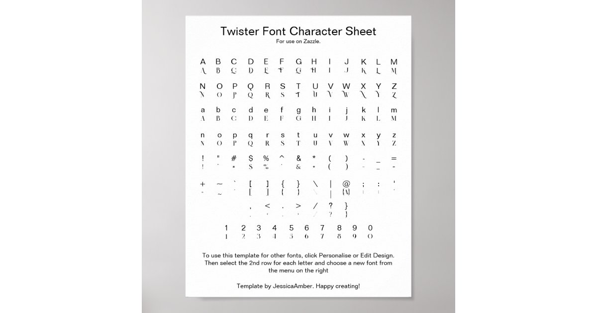Twister Font Glyph Character Sheet Poster | Zazzle