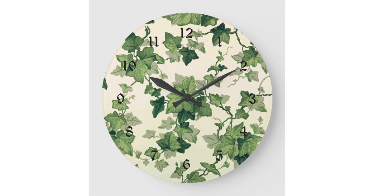 Twisting Ivy Leaves Pattern Large Clock | Zazzle