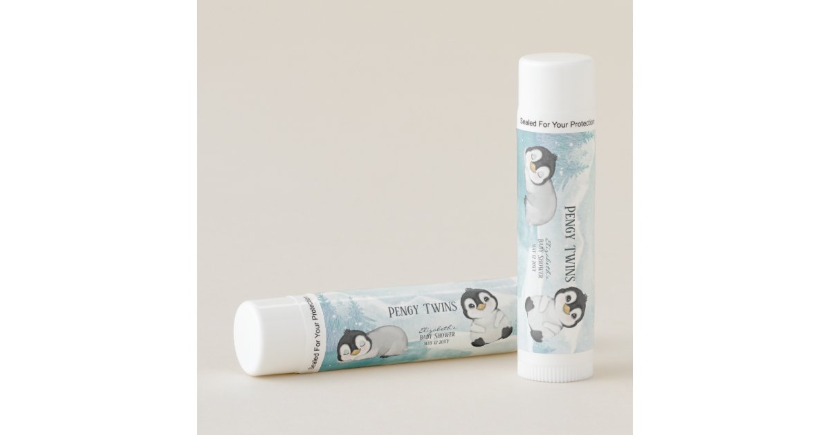 Two Adorable Penguins Illustration Baby Shower Lip Balm | Zazzle