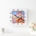 Two Amazing Sakura Flowers. Pink, Blue Background Square Wall Clock ...