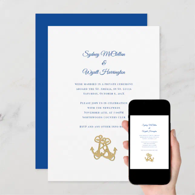 Two Anchors Nautical Private Ceremony Reception Invitation | Zazzle
