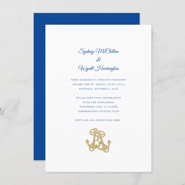 Two Anchors Nautical Private Ceremony Reception Invitation | Zazzle