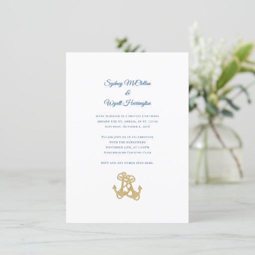 Two Anchors Nautical Private Ceremony Reception Invitation | Zazzle