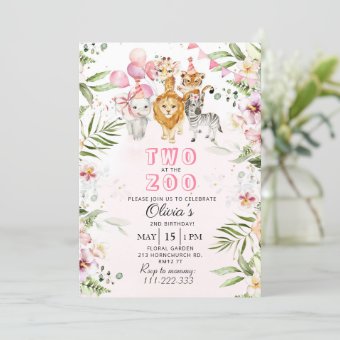 Two at the zoo safari birthday invitation | Zazzle