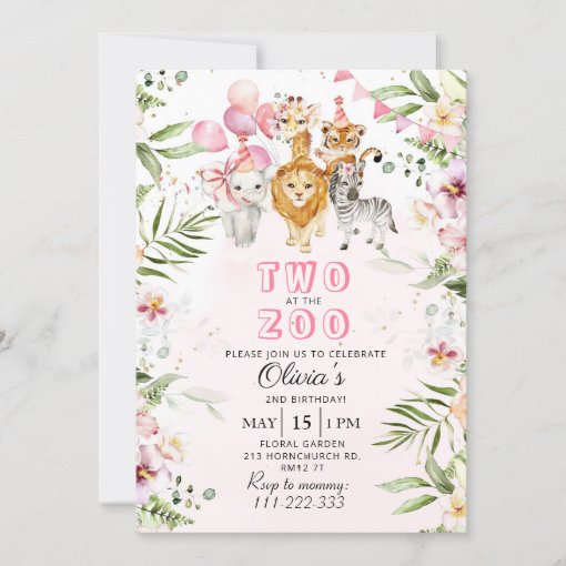 Two at the zoo safari birthday invitation | Zazzle