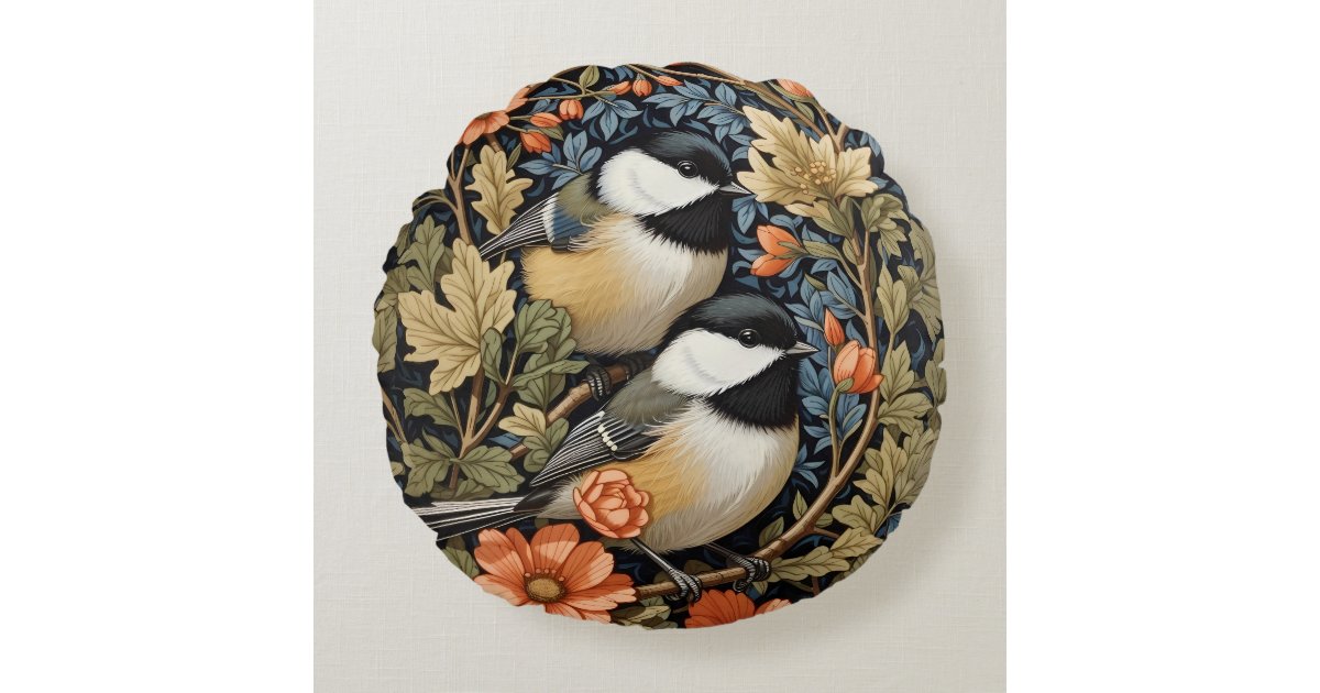 Two Beautiful Black-Capped Chickadees Round Pillow | Zazzle