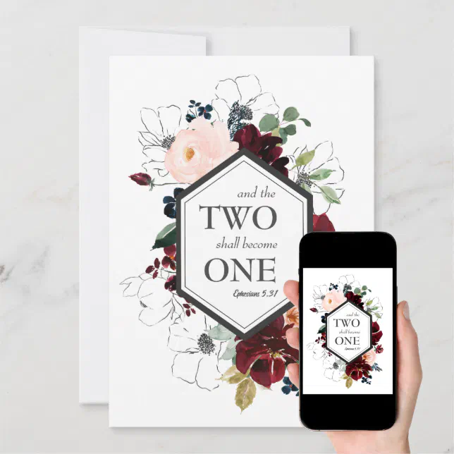 Two Become One Maroon Flower Wedding Invitation | Zazzle