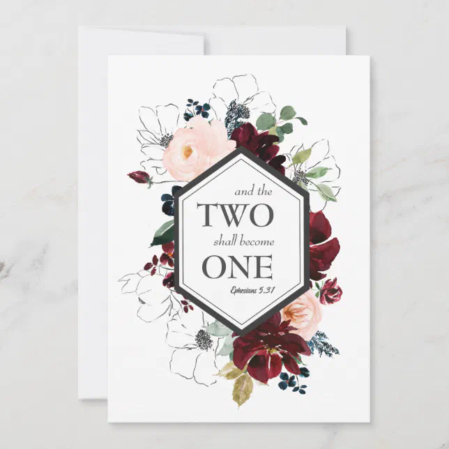 Two Become One Maroon Flower Wedding Invitation | Zazzle
