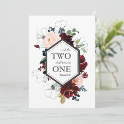 Two Become One Maroon Flower Wedding Invitation | Zazzle