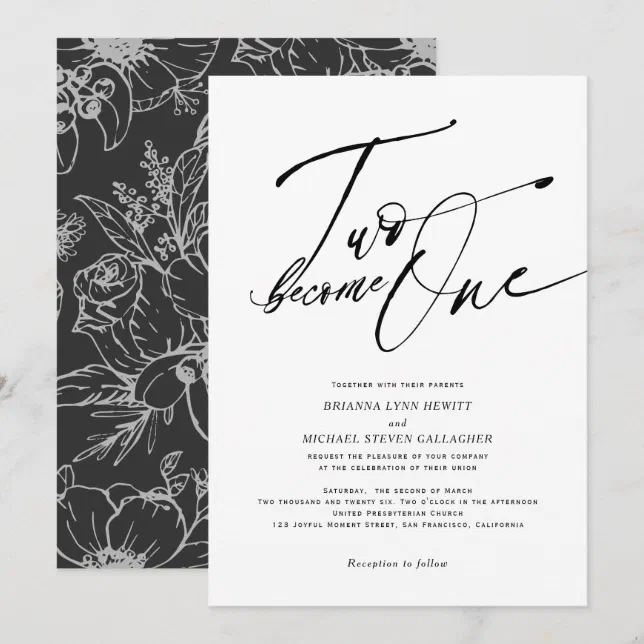 Two become One Modern Calligraphy black and white Invitation | Zazzle