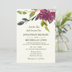 Two Become One Purple Floral Christian Wedding Invitation | Zazzle