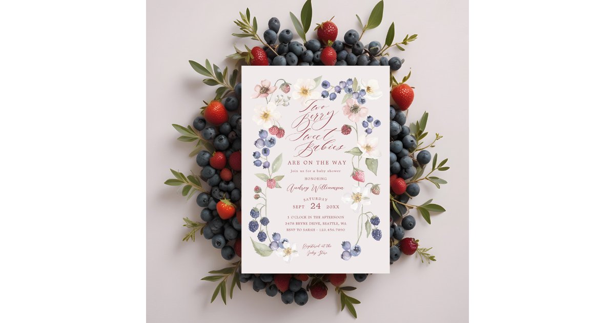 Two Berry Sweet Babies Berries & Flowers Shower Invitation | Zazzle