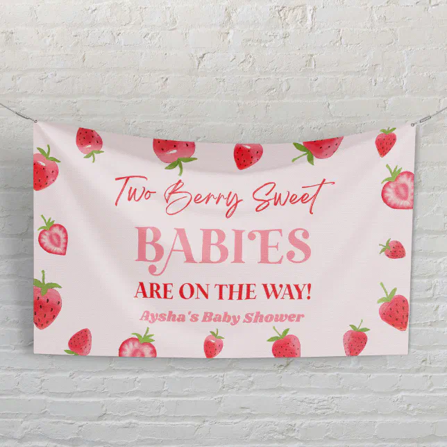 Two Berry Sweet Babies Strawberry Twin Baby Shower Banner | Zazzle