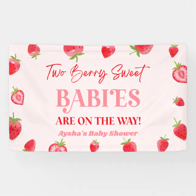 Two Berry Sweet Babies Strawberry Twin Baby Shower Banner | Zazzle