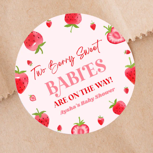 Two Berry Sweet Babies Strawberry Twin Baby Shower Classic Round ...