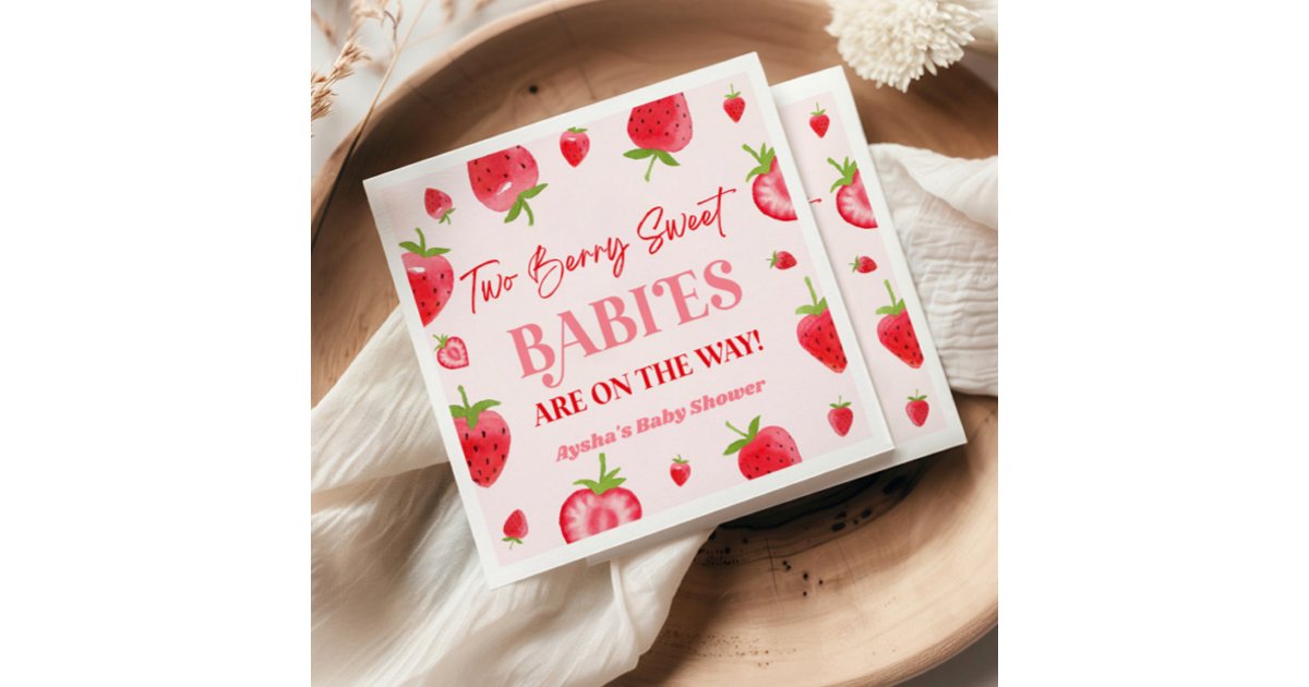 Two Berry Sweet Babies Strawberry Twin Baby Shower Napkins | Zazzle