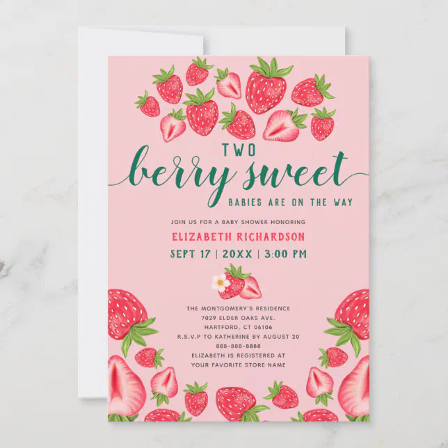 Two Berry Sweet Babies Twin Strawberry Baby Shower Invitation | Zazzle